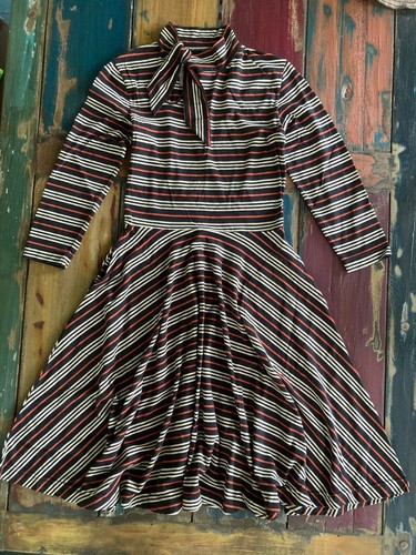 Effie's Heart Ruth Dress tie neck pockets cotton xs Marlene stripe | eBay