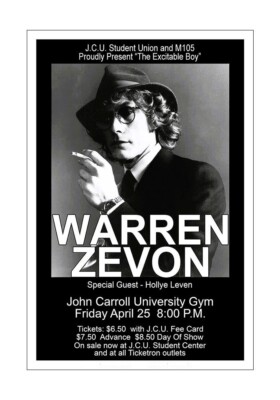 1980 WARREN ZEVON CONCERT POSTER WALL ART RE-PRINT JOHN CARROLL ...