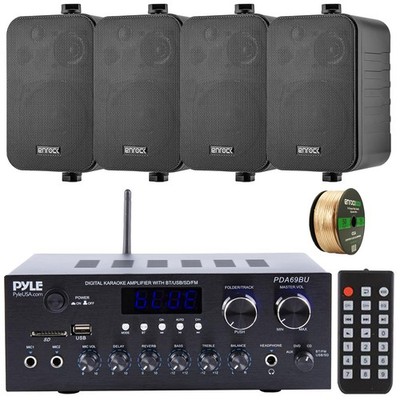 Pyle PDA69BU Amplifier Home Audio Receiver, 4x 4" In Door/Out Door ...