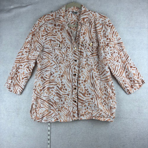 JM Collection 3/4 Sleeve Button Up Blouse Women 10 100% Linen Mixed ...