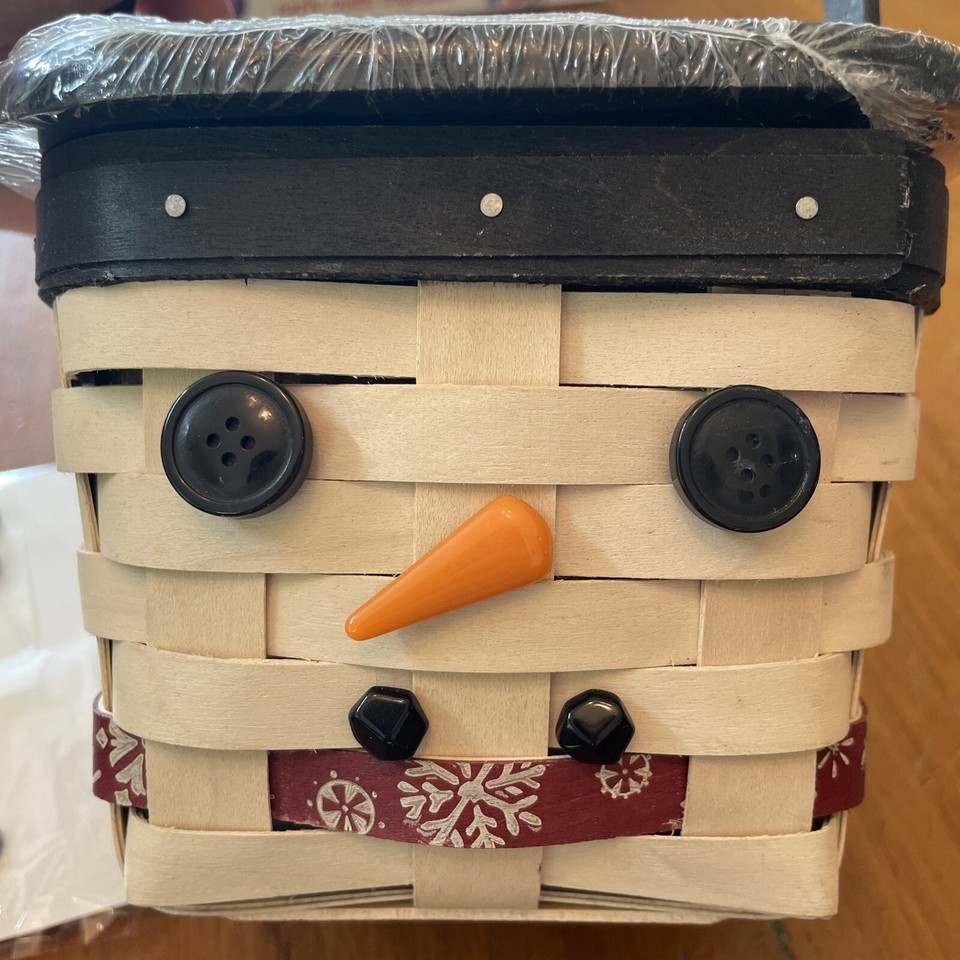 Longaberger Mr. Flurry Face Basket With Lid Plastic Protector Snowman ...