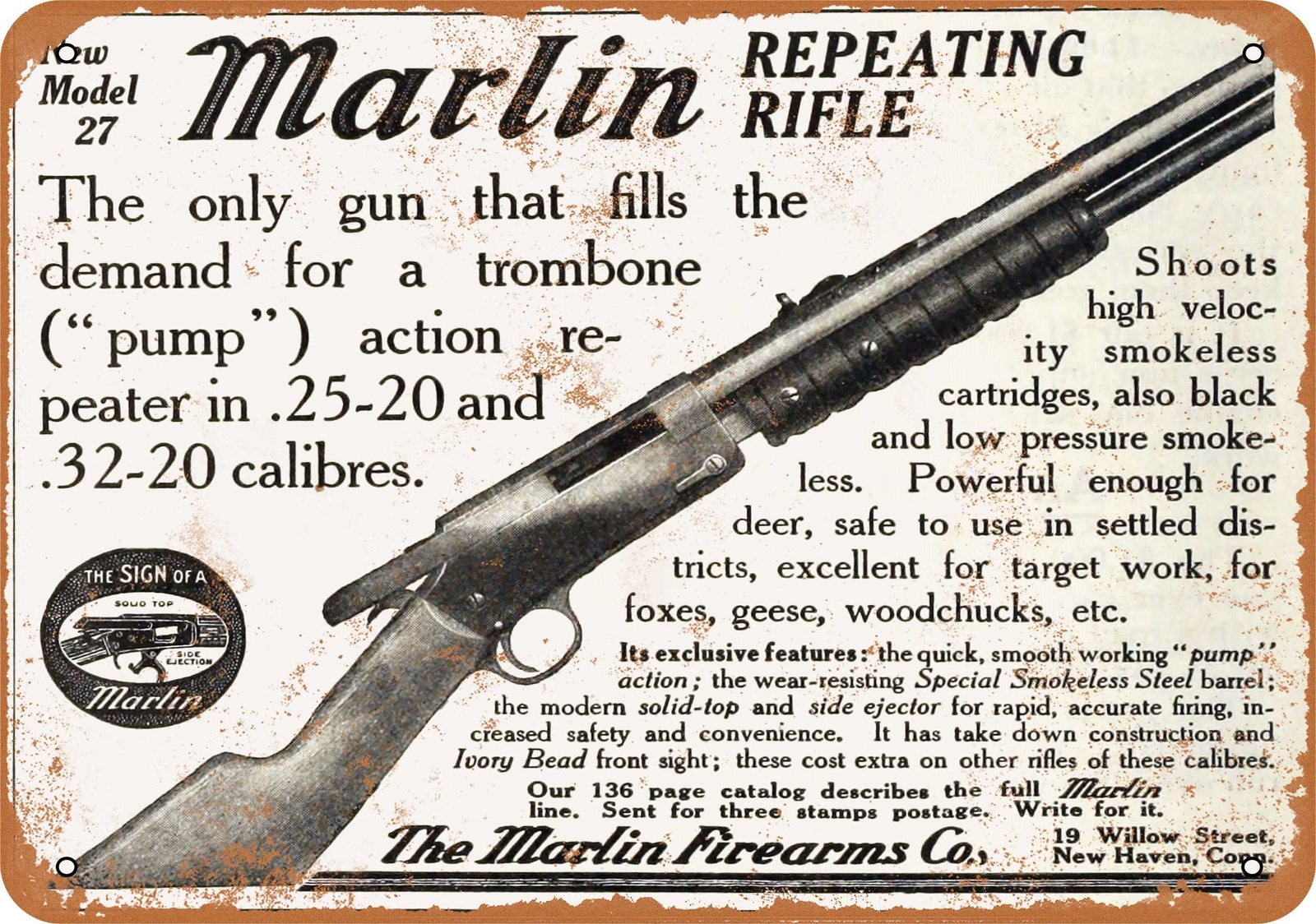METAL SIGN - 1910 Marlin Repeating Rifle - Vintage Look Reproduction | eBay
