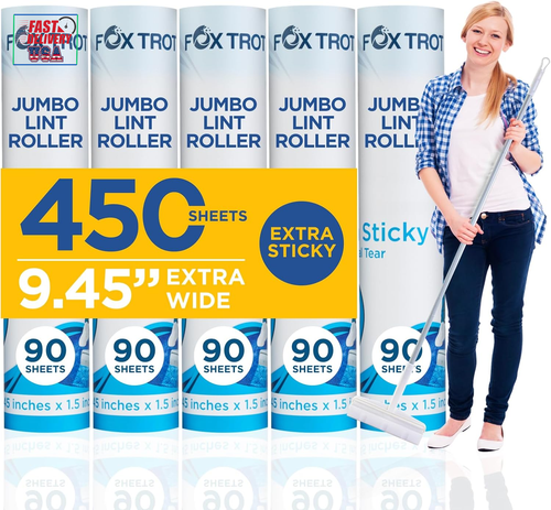 Jumbo Lint Rollers for Pet Hair 9.45" - Giant Lint Roller Long Handle ...