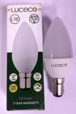 1x 5.2W (=40W) LED Frosted Candle Light Bulbs, SBC, B15, 2700K B15d ...