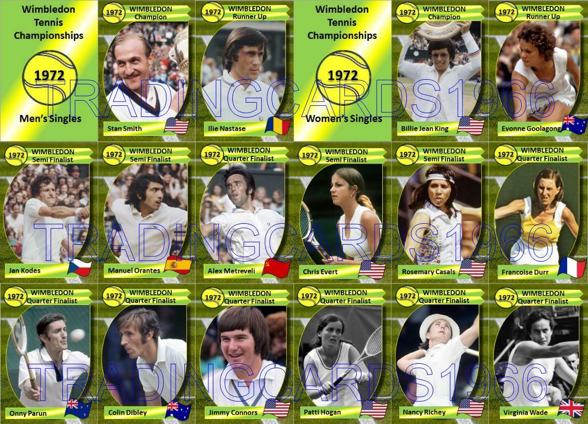 Wimbledon 1972 Tennis Trading Cards Smith Nastase King Goolagong | eBay