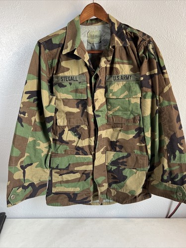Vtg US Military Surplus Army Shirt SMALL Long Woodland Camouflage Camo ...