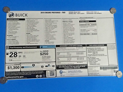 2018 Buick Encore FWD - Original Monroney Label/Window Sticker Tag 100% ...