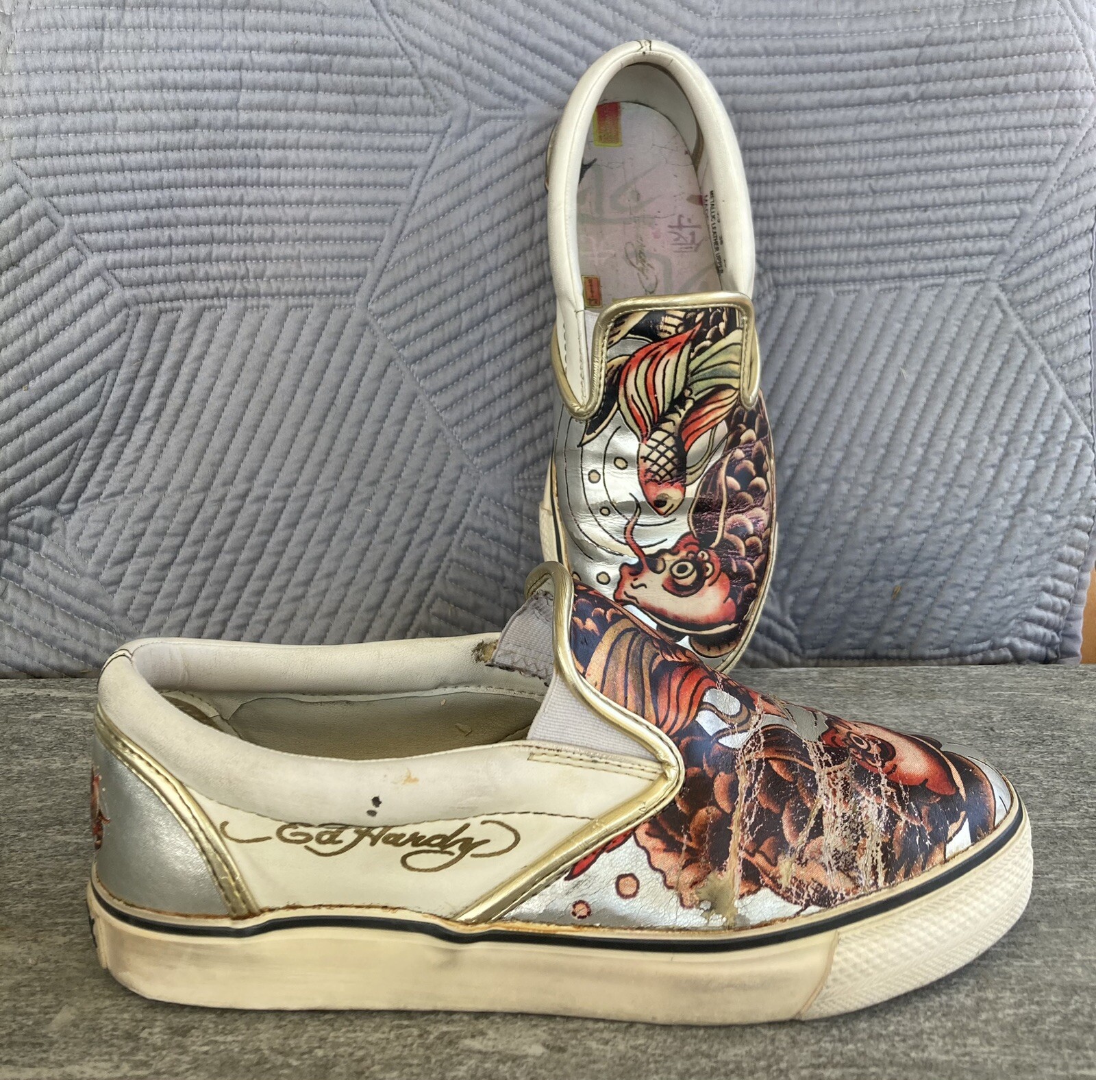 Vintage Ed Hardy Metallic Koi Loafers Slip Ons Womens… - Gem