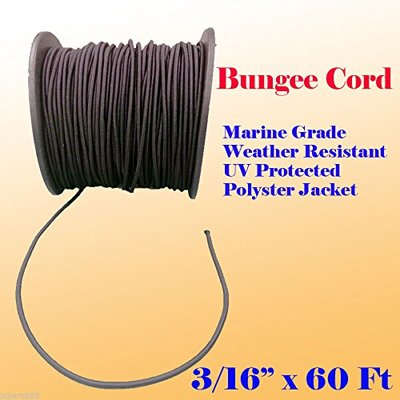 3/16" x 60 Ft Premium Marine Grade Bungee Shock Stretch Cord UV Black ...
