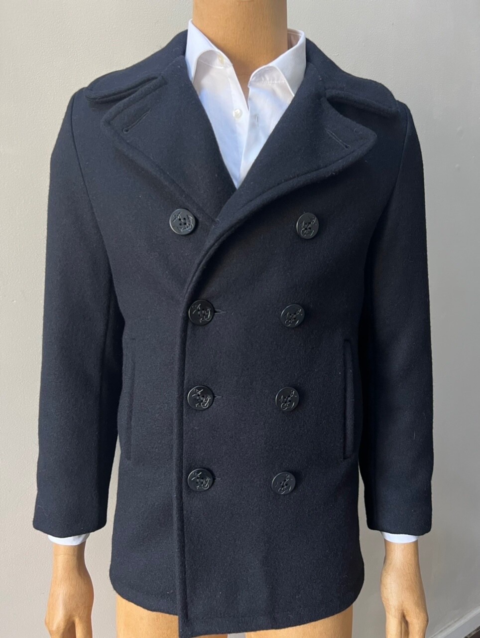 Double Breasted Wool Quilted Men’s Unisex Insulated Pea Jacket Coat S ...