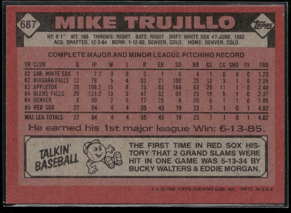 1986 Topps #687 Mike Trujillo | eBay