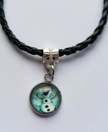 Black Leather Rope Bracelet / Anklet with European Disney Olaf Frozen ...