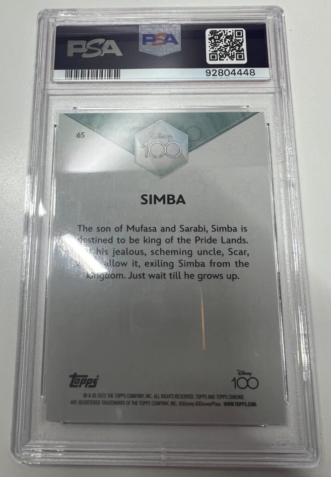 2023 Disney 100 Topps Chrome Simba PSA 10 Purple Refractor /299 #65 | eBay