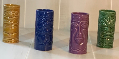 Ceramic Tiki cups Hawian mugs Accoutrements 2001 Set 4 blue purple ...