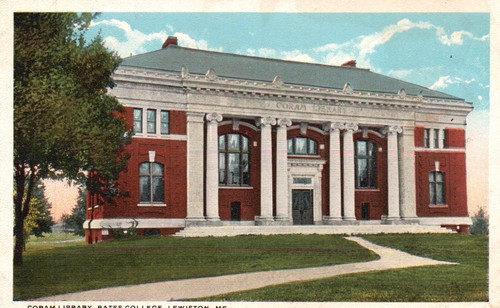 Postcard ME Lewiston Maine Coram Library Bates College Vintage PC e6022 ...