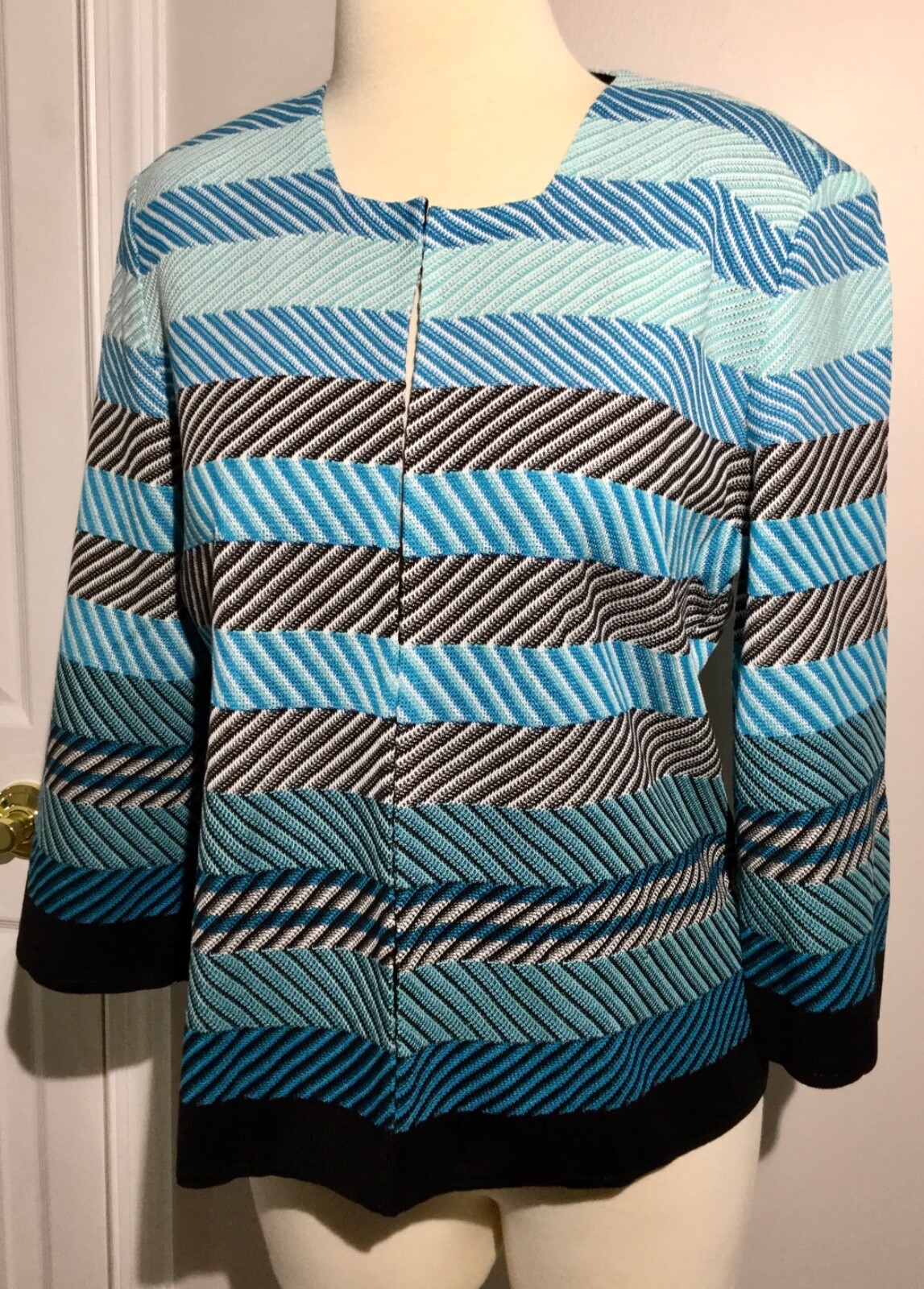 NWT MISOOK Black, Blue, White Open Front Jacket size S MSRP $410 | eBay