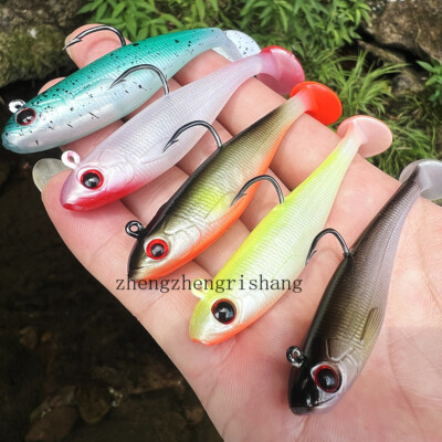 5pcs Pre-Rigged Jig Head Soft Fishing Lures Paddle Tail Swimbaits for ...