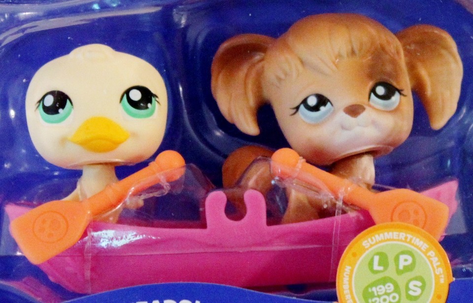 LITTLEST PET SHOP Pet Pairs 2006 Duck #199 & Dog #200 w/ BOAT Vintage ...