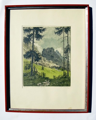 Karl Tucek 1889 - Wien / Landschaft mit Fels / Farbradierung ...