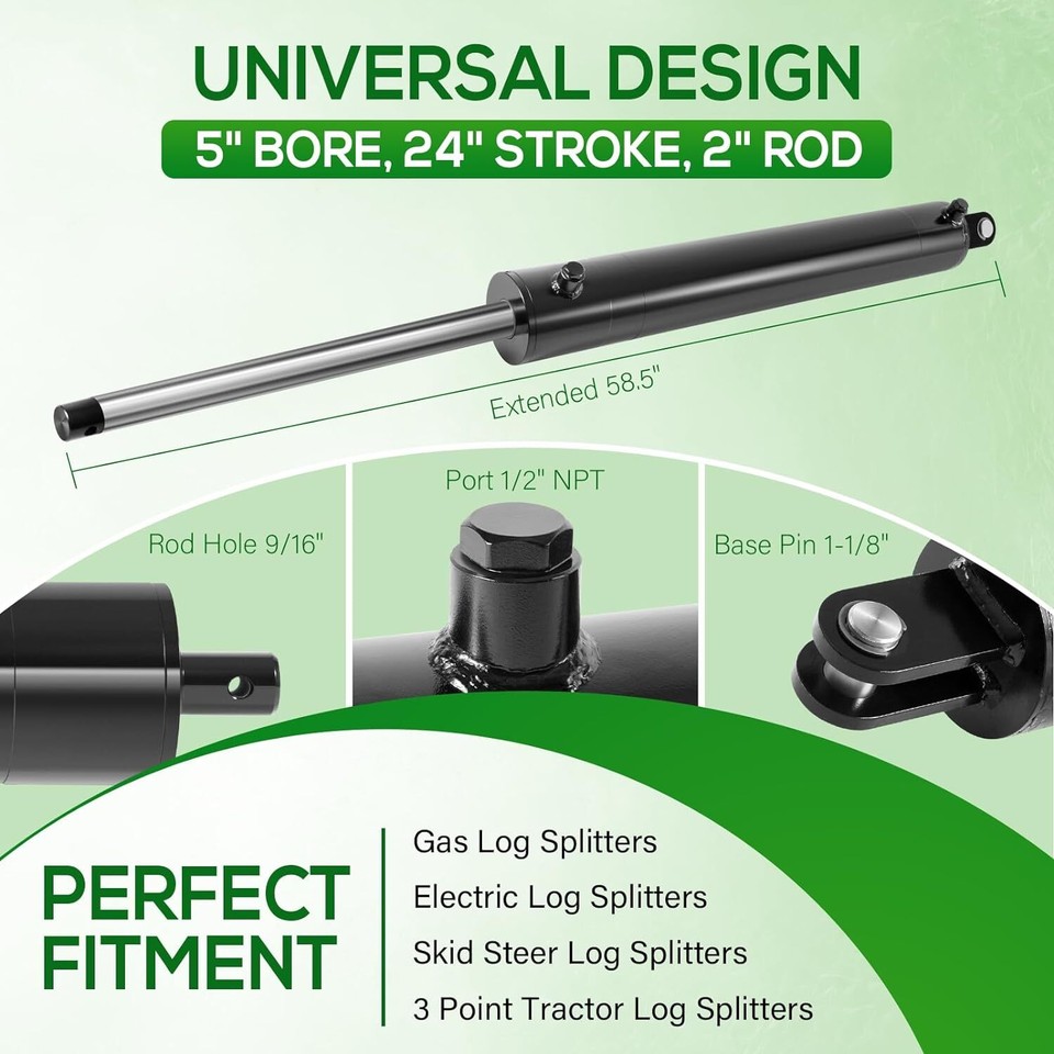 5"x24" Log Splitter Hydraulic Cylinders Double Acting 5" Bore 24 ...