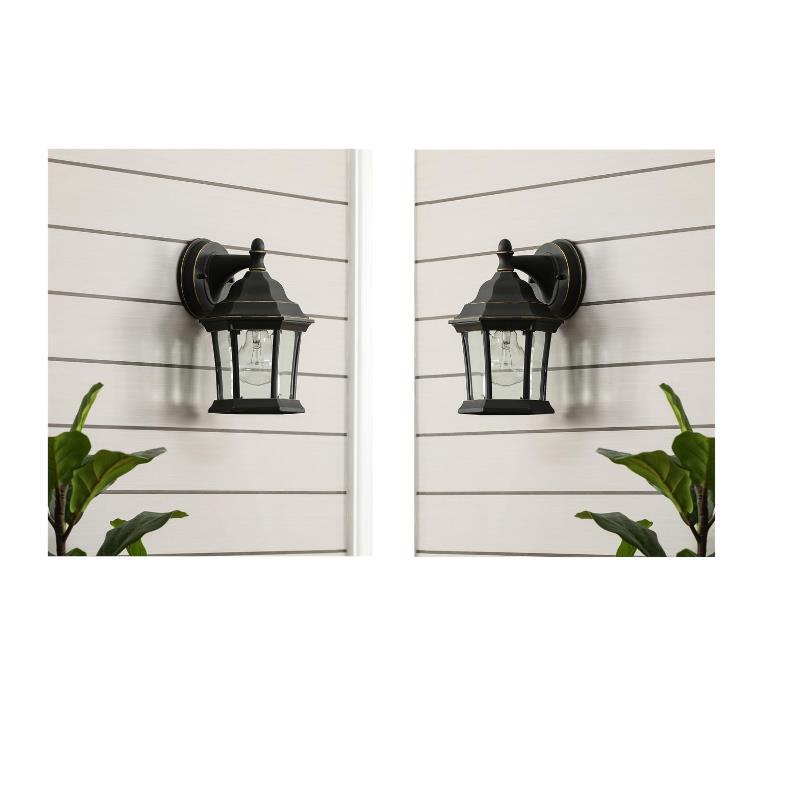 LuxenHome Set of 2 Black/Gold Metal Outdoor Electric Wall Light | eBay