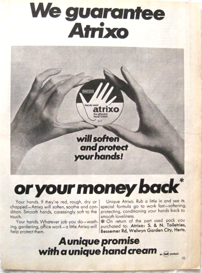 Original 1970 Print Advert, We Guarantee Atrixo Or Your Money back ...