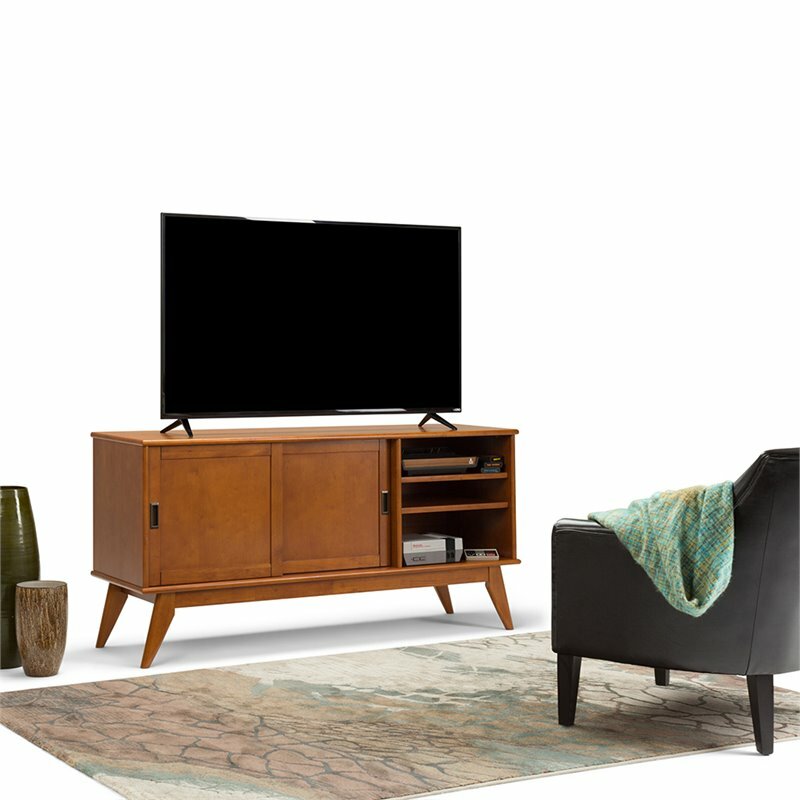 Draper SOLID WOOD 60" W Modern TV Media Stand in Teak Brown For TVs up ...