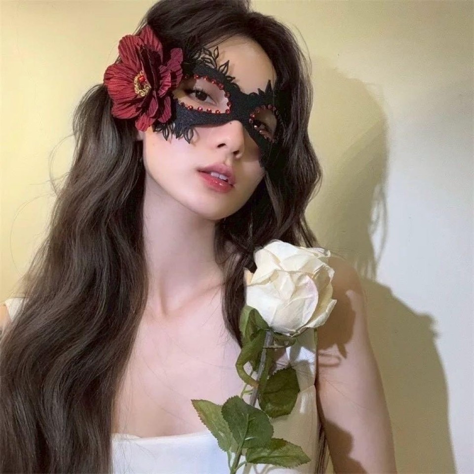 Red Flower Masquerade Eye Mask for Halloween & Cosplay Used | eBay