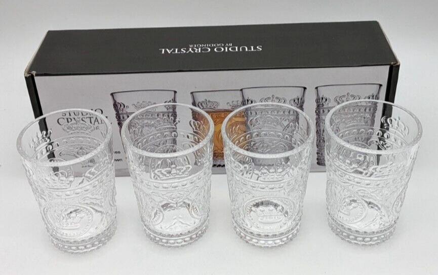 Studio Crystal by Godinger Beverage Glasses Clear Crowns Set 4 8 Oz for ...