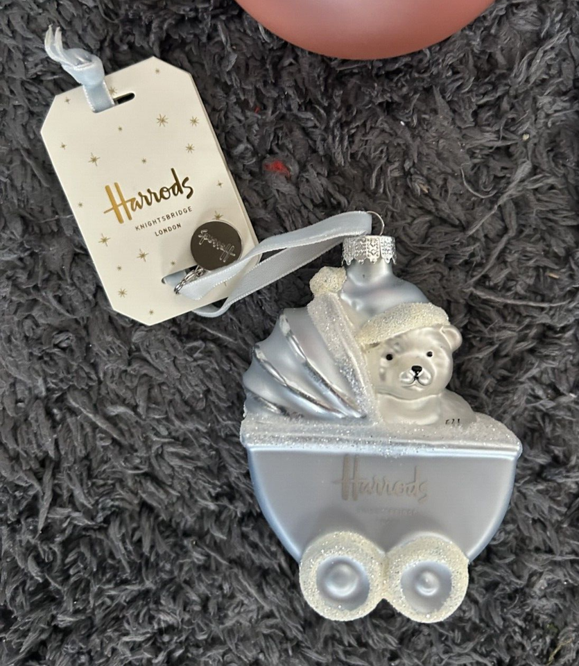 Harrods 'My 1st Christmas' Glass Teddy - Baby Pram or 1st Bauble 2024 ...