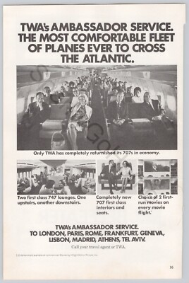 TWA's Ambassador Service Completely Refurbished 707's Print Ad 1972 | eBay