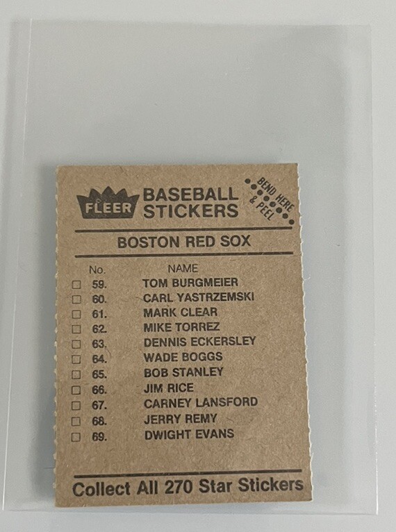 1983 Fleer Baseball Album Stickers Separated Boston Red Sox | eBay