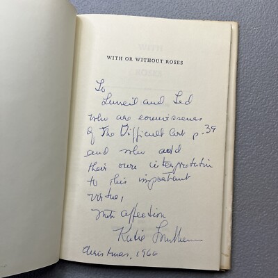 With Or Without Roses A Book Of Verse SIGNED Katie Louchheim 1966 First ...