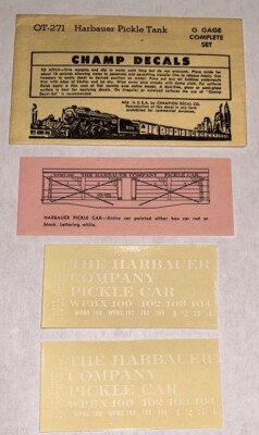 CHAMP O SCALE DECAL-HARBAUER PICKLE TANK CAR-RED -or- BLK w/WHT LETT ...