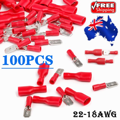 100PCS Red Insulated Crimp Splice Terminals Kit Electrical Wire Spade ...