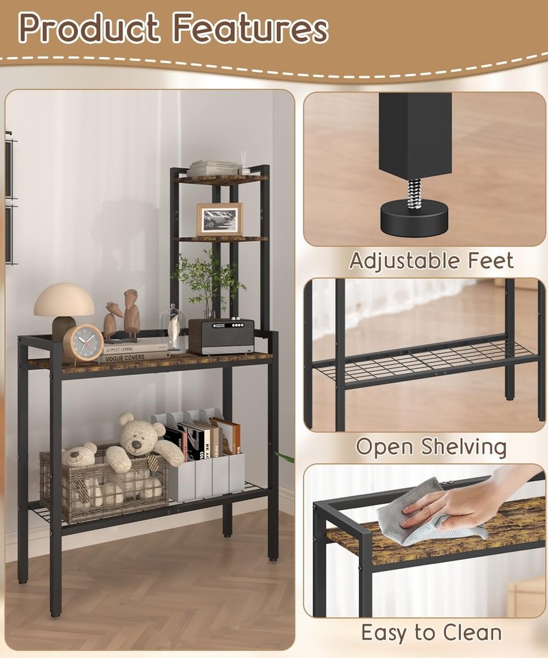 56 Tall 4 Tier Corner Shelf Stand, Black Metal Frame Freestanding Book ...