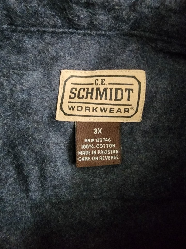 New C.E. Schmidt Workwear Men's 3X Flannel Shirt Long Sleeve Dark Gray ...