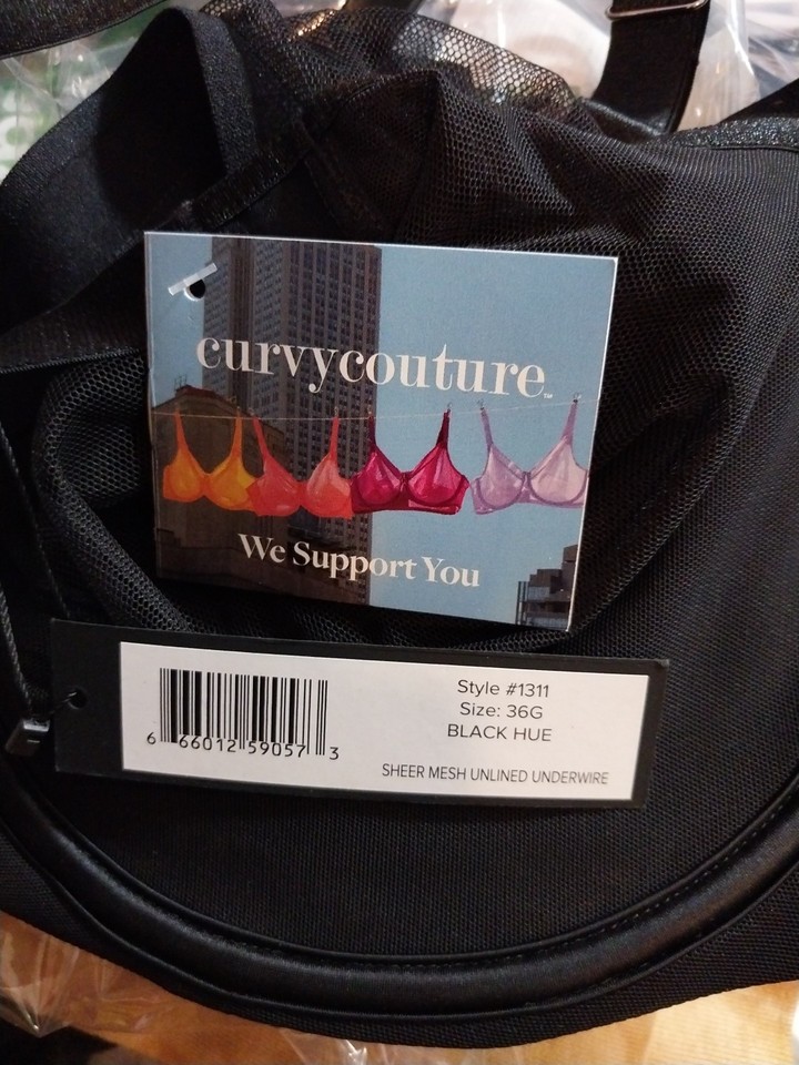 Curvy Couture Style 1311 Size 36G Sheer Mesh Unlined Underwire Bra ...