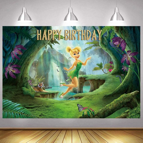 Tinkerbell Backdrop Girls Cartoon Happy Birthday Party Photo Background ...