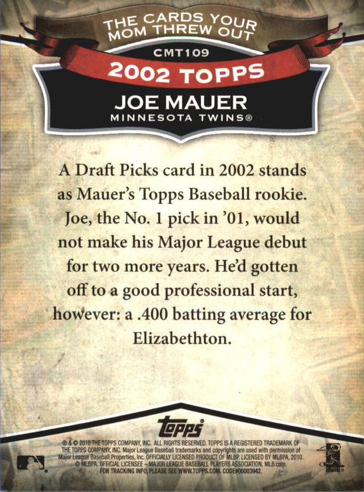 2010 Topps Cards Your Mom Threw Out 2002 Rookie Reprint #109 Joe Mauer ...