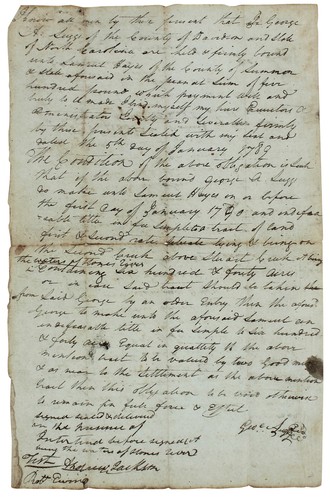 Andrew Jackson Signed 8.25x12.75 1789 Handwritten Legal Document BAS # ...