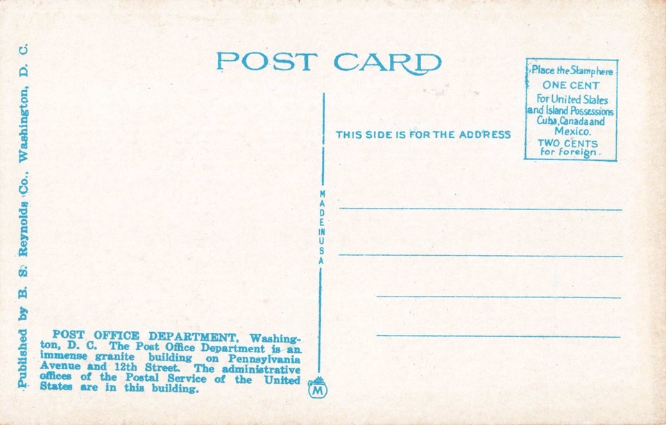 Postcard DC Washington DC Post Office Department Building Flags Old postcard-dc-washington-dc-post-office-department-building-flags-old