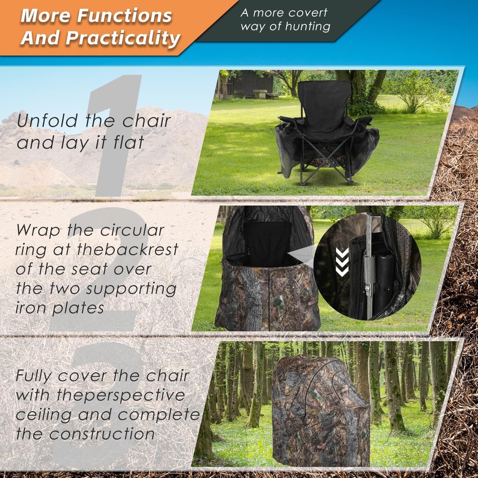 Hunting Chair Blind, 1/2 Man One-Way See Through Ground Blind, Portable ...