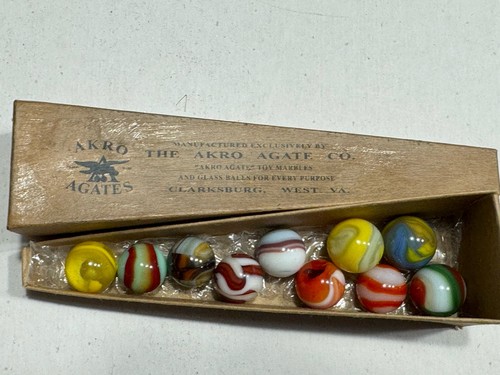 Ten Akro Agate Marbles In Box | eBay
