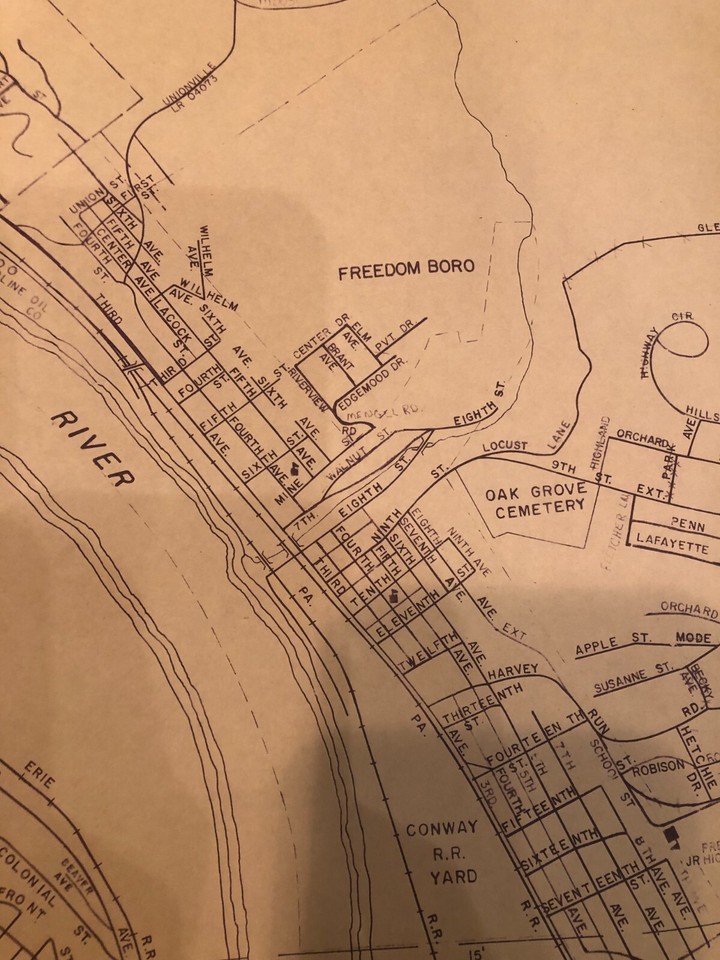 BEAVER COUNTY PA. STREET MAP 47"x37" MONACA, FREEDOM, ROCHESTER, CONWAY ...