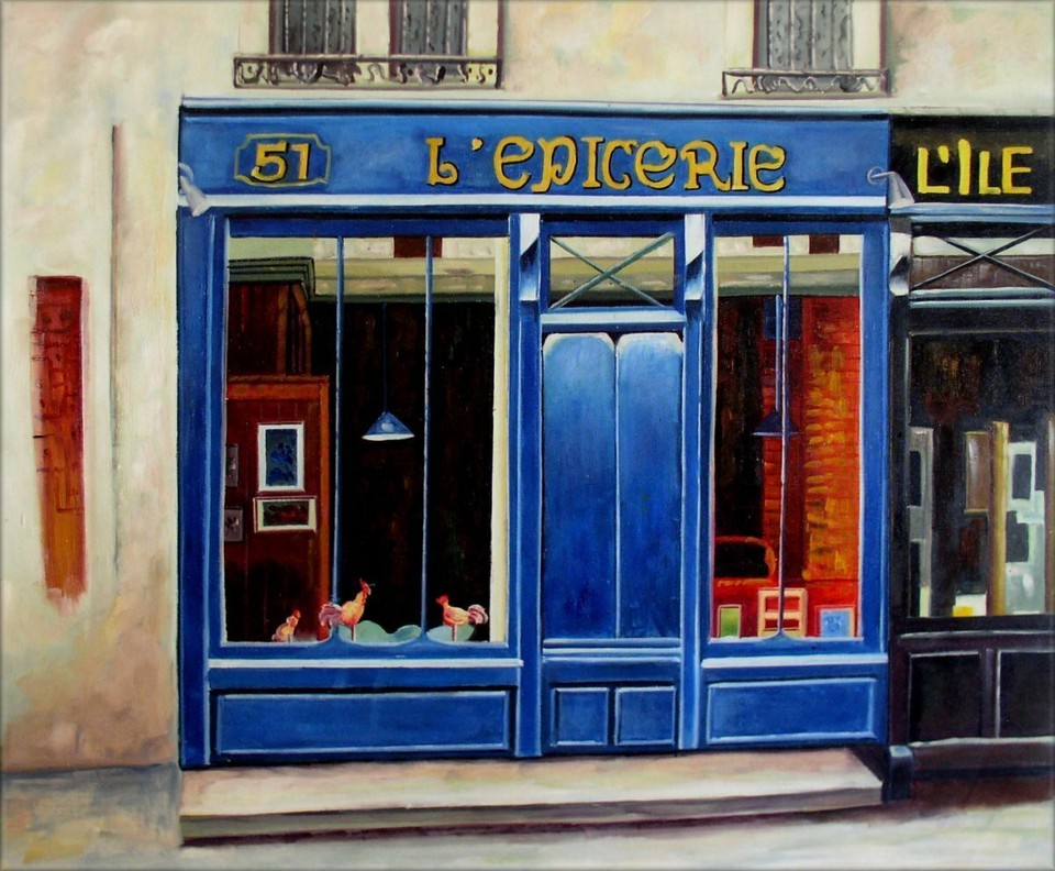 Quality Hand Painted Oil Painting, Storefront in Blue 20x24in | eBay