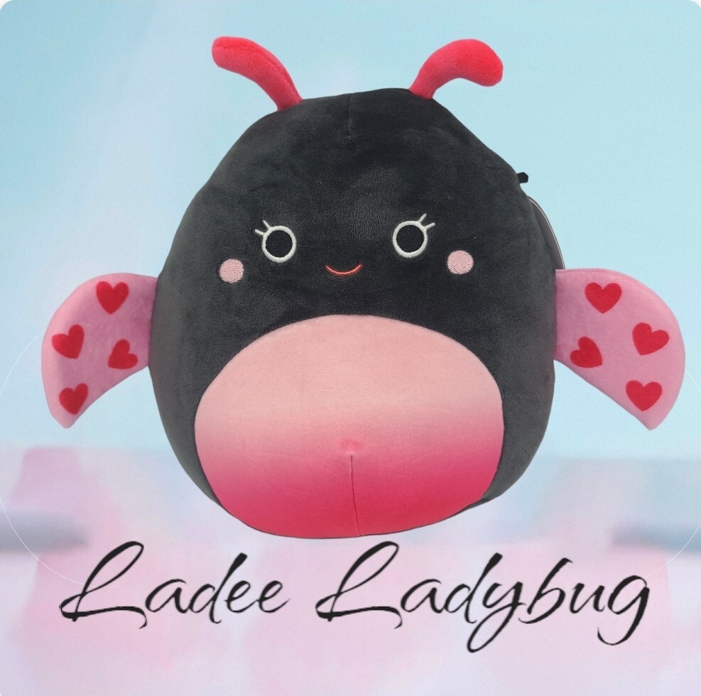 Squishmallow 8" Ladee Ladybug Soft Black Pink Valentine Heart Wing ...