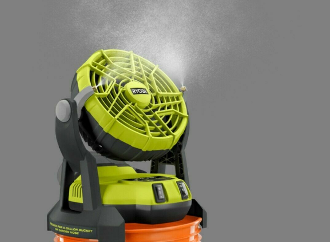 ☀ NEW RYOBI 18-Volt ONE + Hybrid Portable Bucket Top Misting Fan w ...