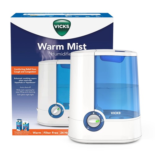 Vicks Warm Mist Humidifier 1-Gallon, Filter-Free, Auto Shut-Off, 400 Sq ...
