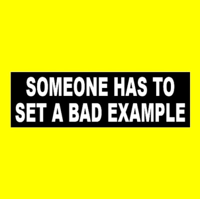 Funny "SOMEONE HAS TO SET A BAD EXAMPLE" heavy metal BUMPER STICKER ...